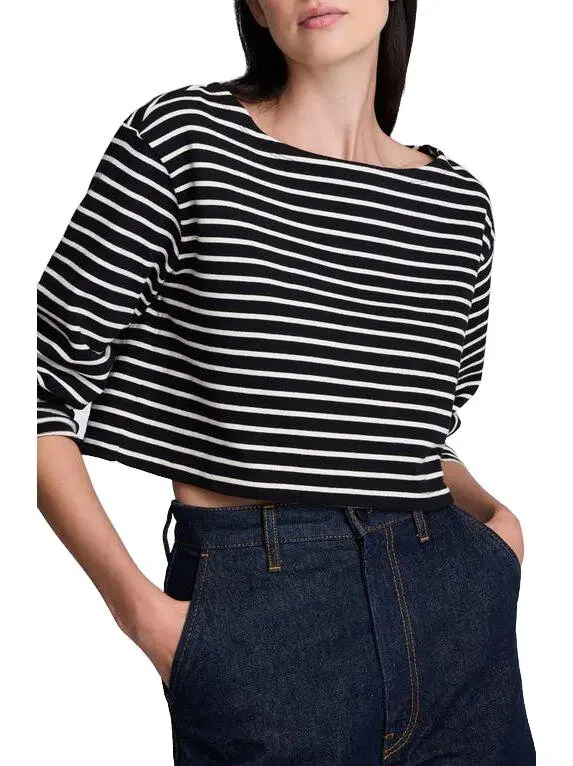 KENNETH COLE Stripe Cotton Crop Top - Black/oyster