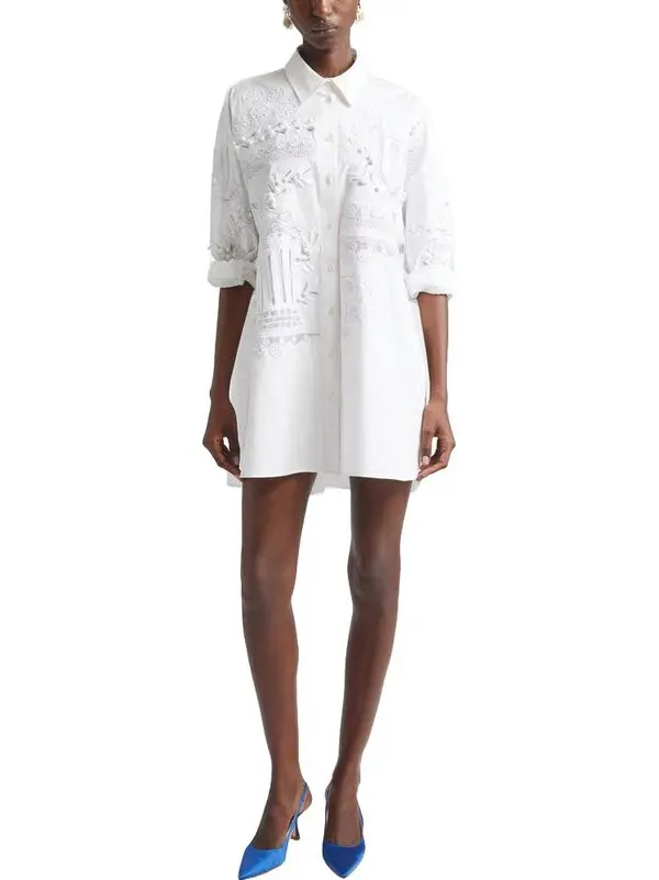 Carolina Herrera Oversized Embroidered Stretch Cotton Button-up Shirt - White
