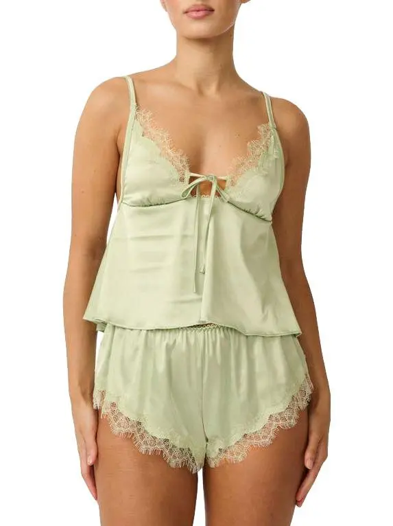 KAT THE LABEL Lace Trim Satin Camisole - Pistachio