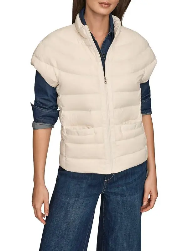 Donna Karan New York Cap-sleeve Mixed Media Down Jacket - Cream