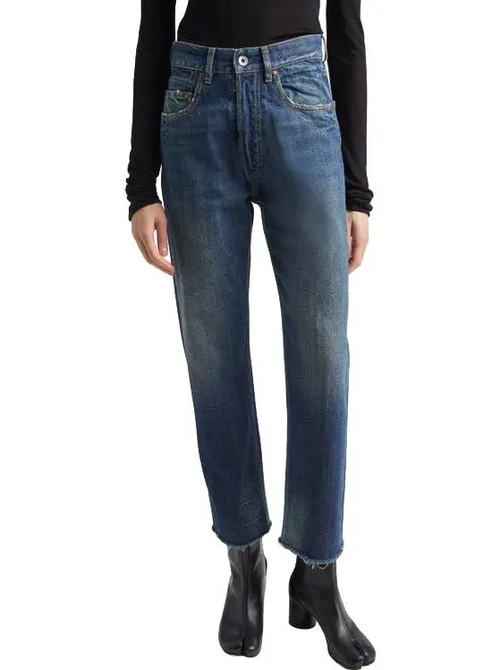 MAISON MARGIELA Distressed Raw Hem Straight-leg Jeans - Blue Wash