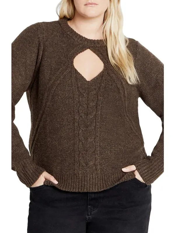City Chic Salem Cutout Sweater - Chocolate