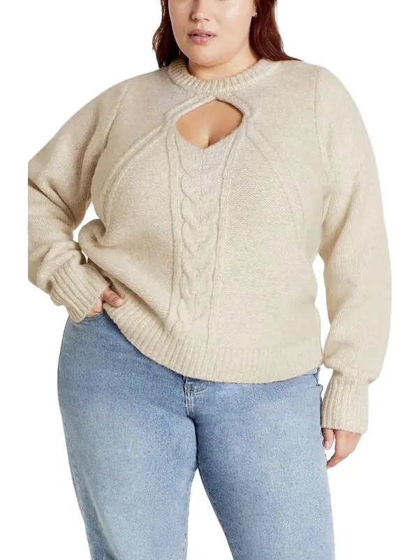 City Chic Salem Cutout Sweater - Cream