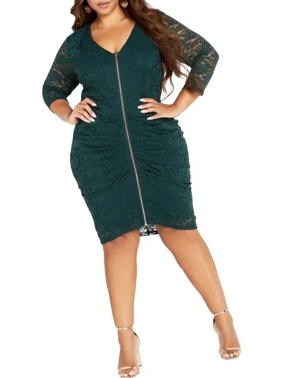 City Chic Aleena Lace Bodycon Dress - Emerald