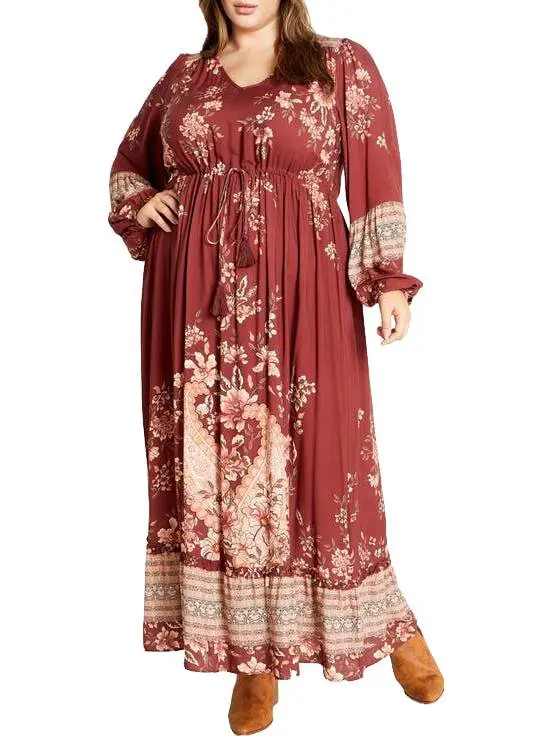 City Chic Printed Long Sleeve Maxi Dress - Paisley
