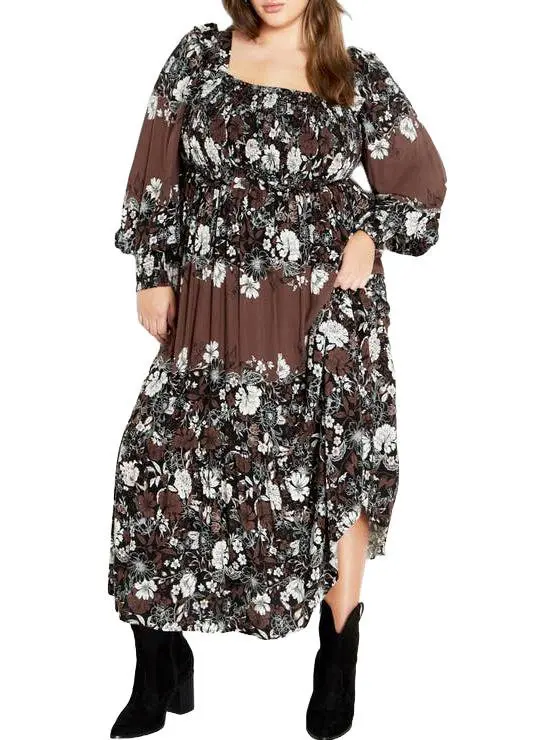 City Chic Long Sleeve Maxi Dress - Floral