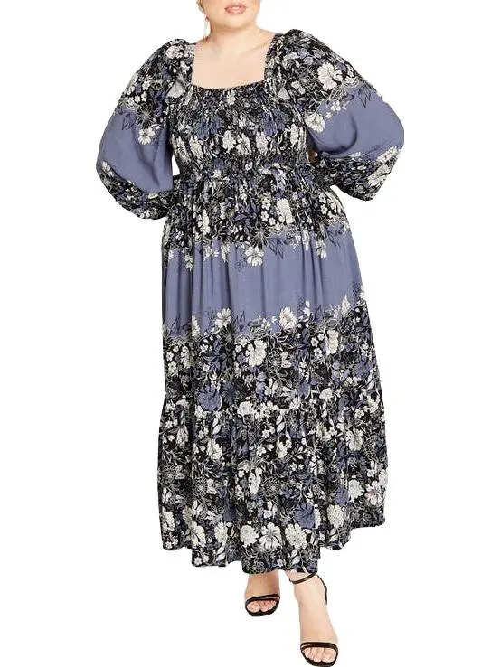 City Chic Long Sleeve Maxi Dress - Navy Floral