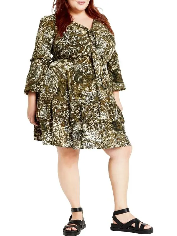 City Chic Raya Long Sleeve Dress - Paisley