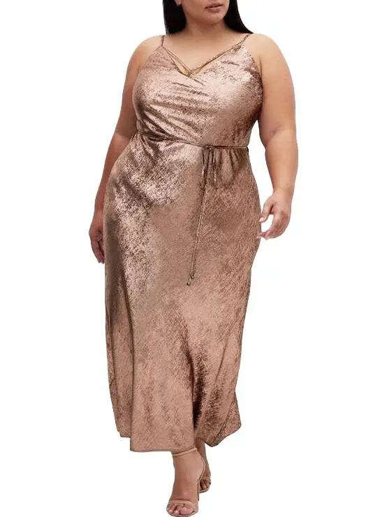 City Chic Metallic Midi Dress - Gold