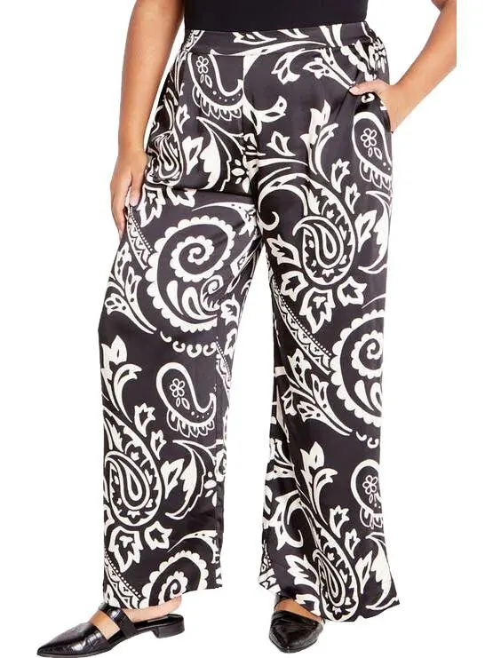 City Chic Printed Pull-on Pants - Paisley