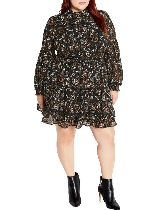 City Chic Lennox Long Sleeve Dress - Floral