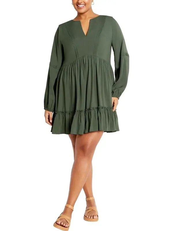 City Chic Tiered Minidress - Khaki