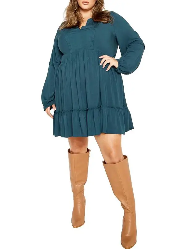 City Chic Tiered Minidress - Teal