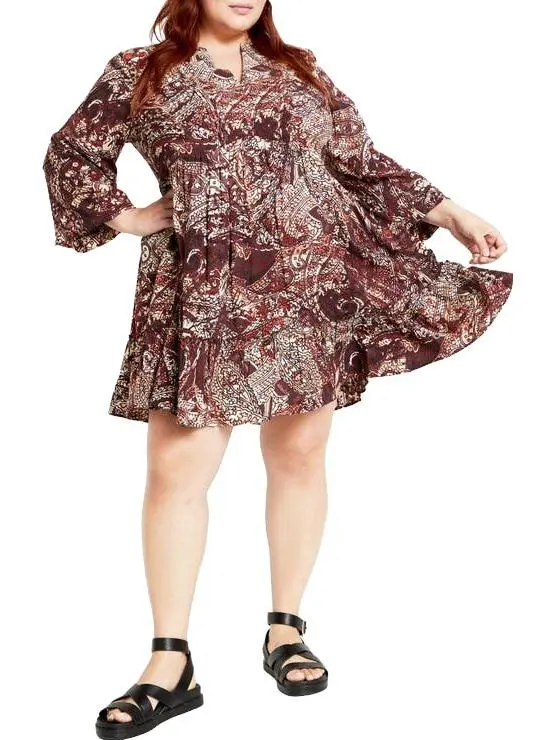 City Chic Mira Long Sleeve Tiered Dress - Paisley