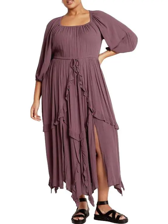 City Chic Handkerchief Hem Dress - Dusty Mauve
