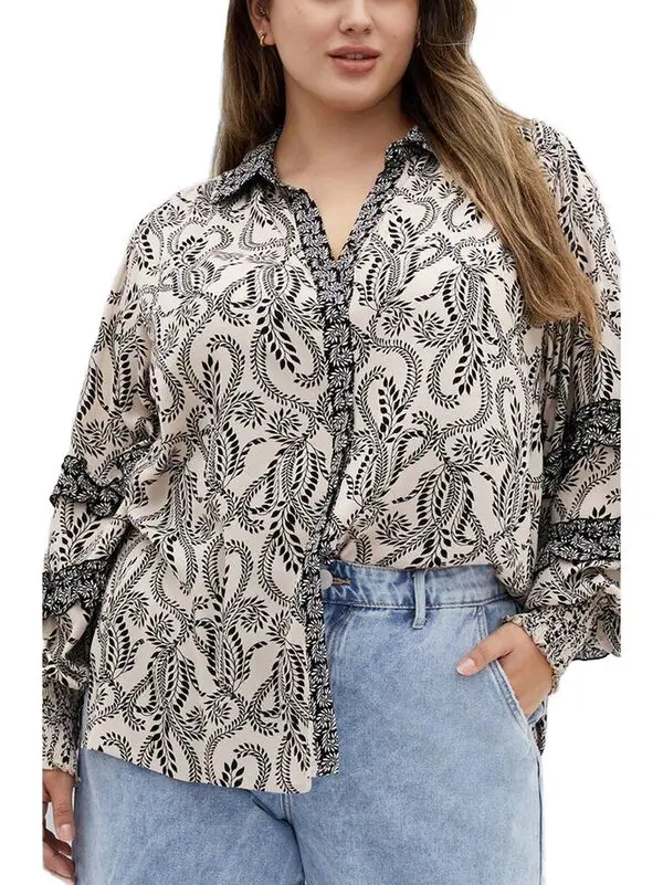 City Chic Lylah Mixed Button-up Shirt - Print