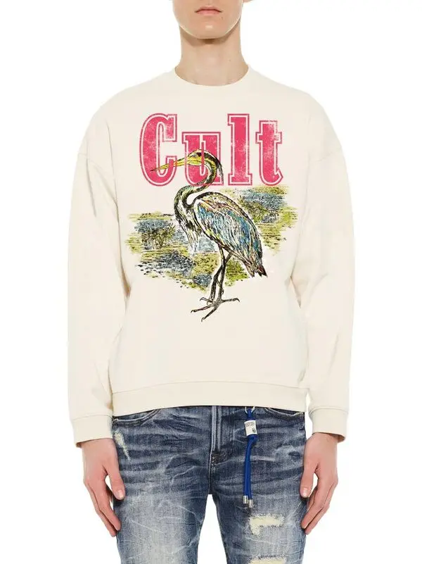 CULT OF INDIVIDUALITY Novelty Cotton Fleece Sweatshirt - Winter White