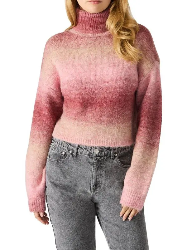Steve Madden Raegann Ombré Stripe Turtleneck Sweater - Pink Multi