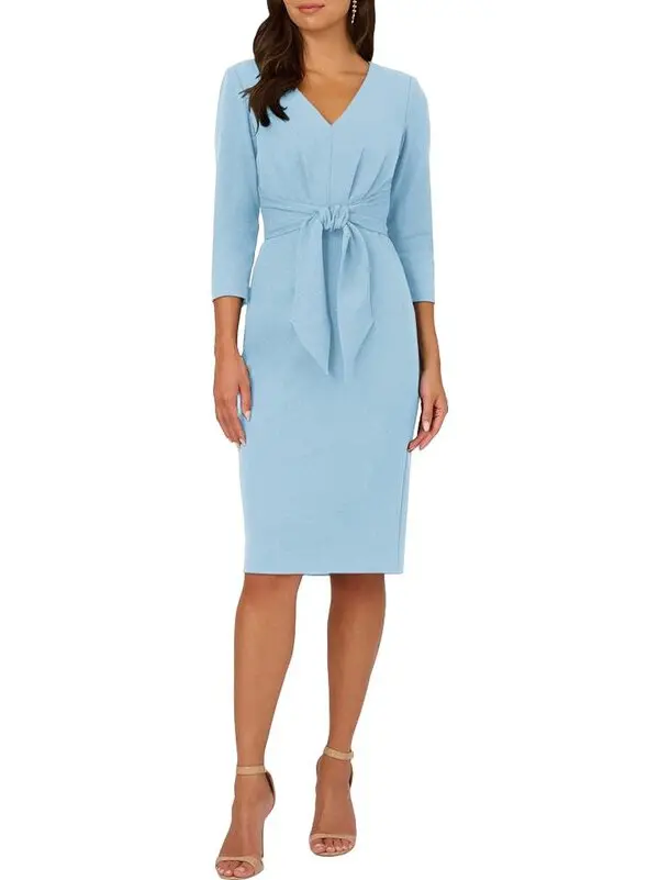 Adrianna Papell Tie Waist Crepe Sheath Dress - Blue Mist