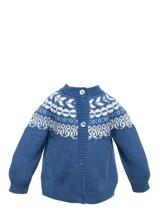 CUCLIE Fair Isle Button Cardigan - Blue Multi