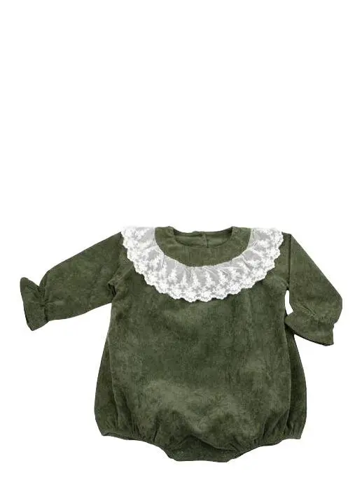 CUCLIE Lace Collar Bubble Romper - Green