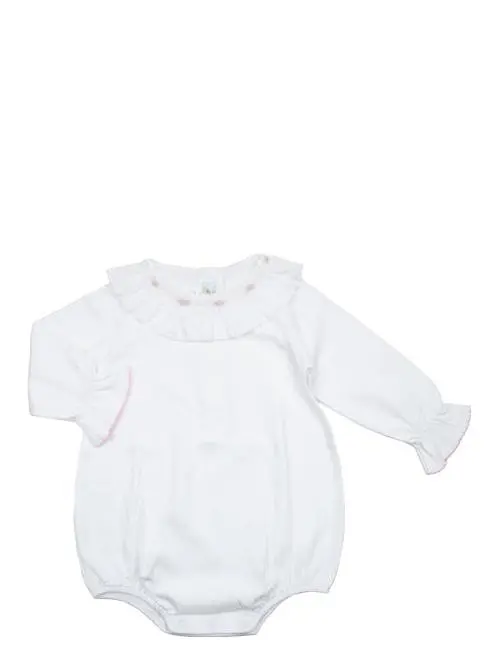 CUCLIE Smocked Collar Bubble Romper - White