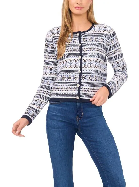 CECE DUPRAZ Fair Isle Stripe Cardigan - Heather Navy