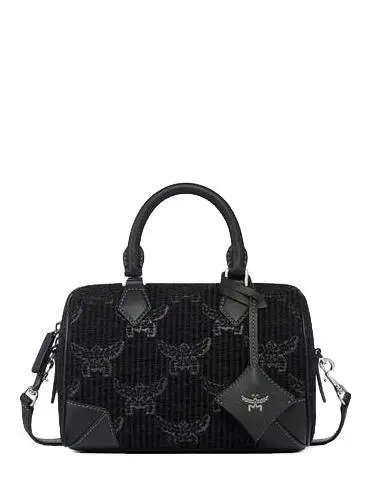 Mcm Small Ella Boston Bag In Lauretos Lurex Jacquard - Black