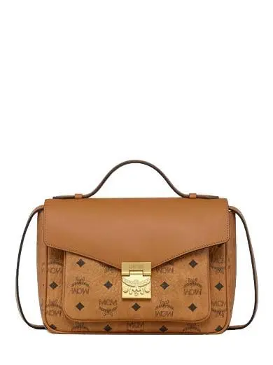 Mcm Tracy Satchel In Visetos Leather Mix - Cognac