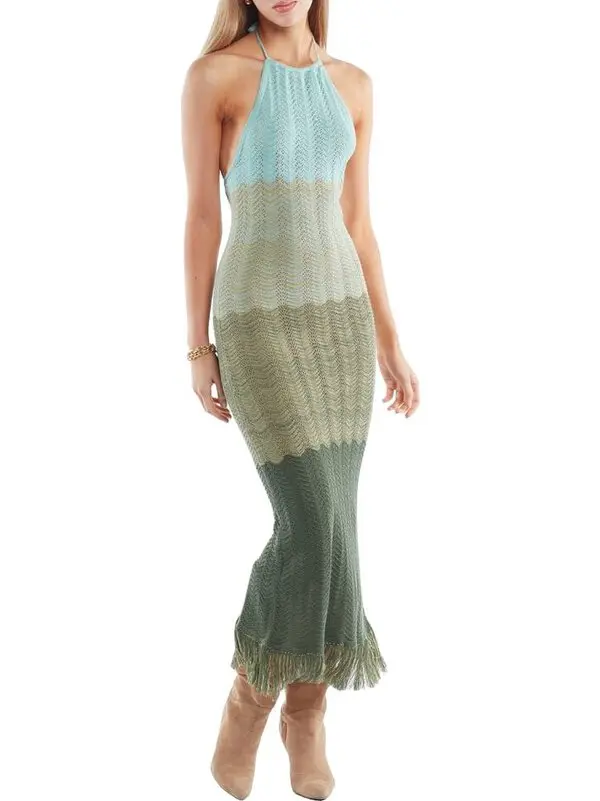 CAPITTANA Cornelia Ombré Halter Pointelle Cover-up Sundress - Green
