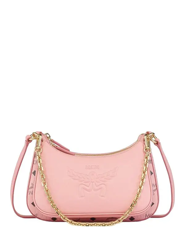Mcm Aren Duo Hobo In Visetos - Soft Pink