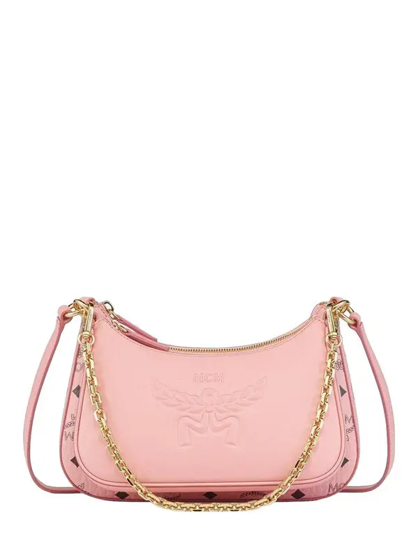 Mcm Aren Duo Hobo In Visetos - Soft Pink