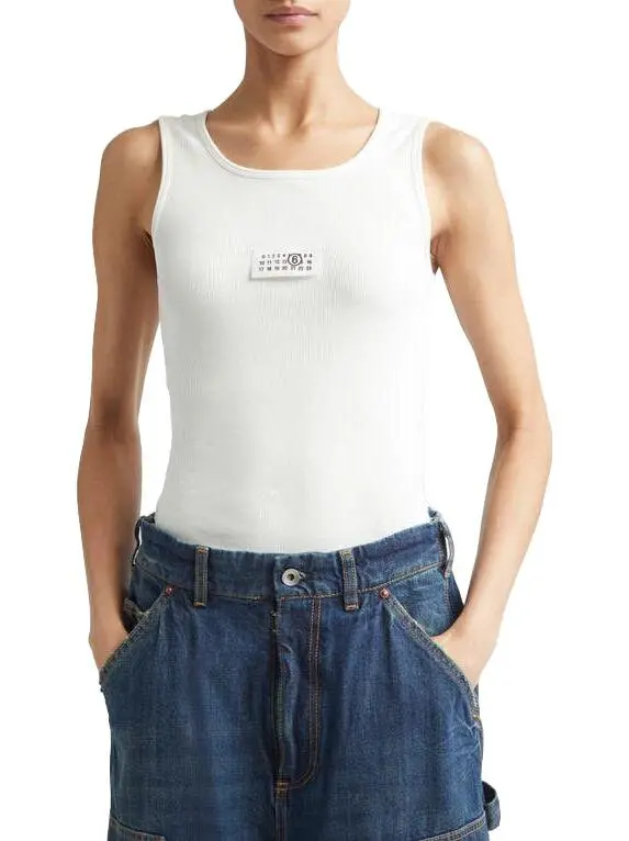 MAISON MARGIELA Numeric Logo Patch Stretch Cotton Tank - Off White