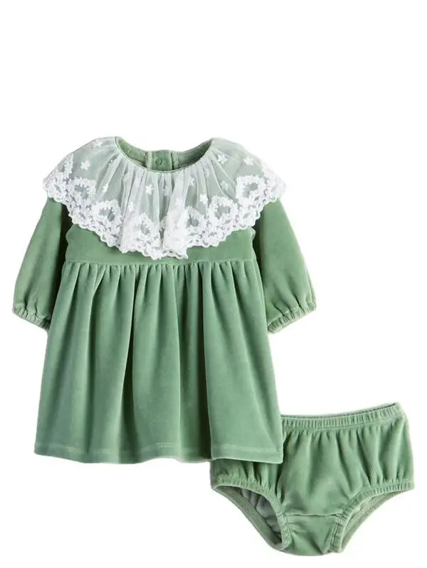 Nordstrom Cotton Blend Velour Dress & Bloomers - Green Bay
