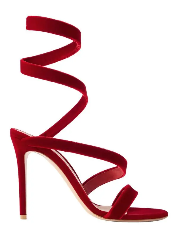 GIANVITO ROSSI Opera Velvet Sandals - Red