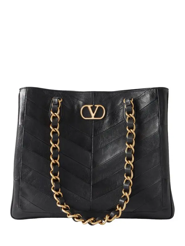 Valentino Garavani Jean Chain-detailed Paneled Leather Tote - Black