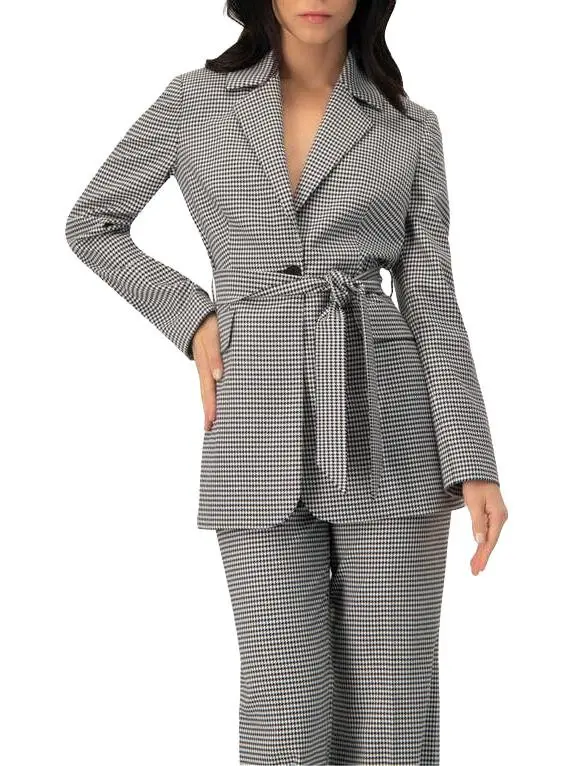 IVONNE Houndstooth Blazer With Belt - Black