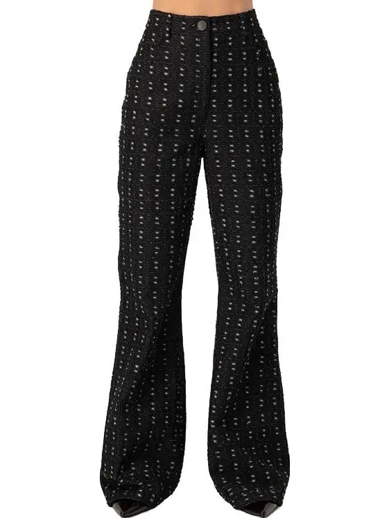 IVONNE Textured Wide-leg Jeans - Black