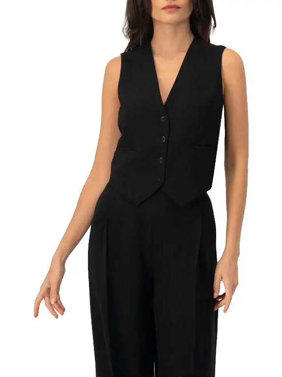 IVONNE Tailored Vest With Button Closure - Black