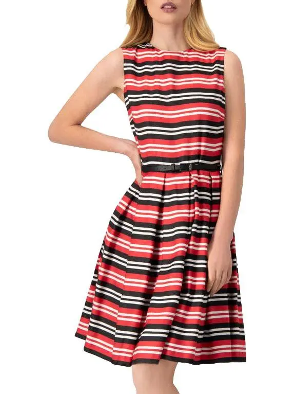 IVONNE Sleeveless Striped Fit & Flare Dress - Black-red