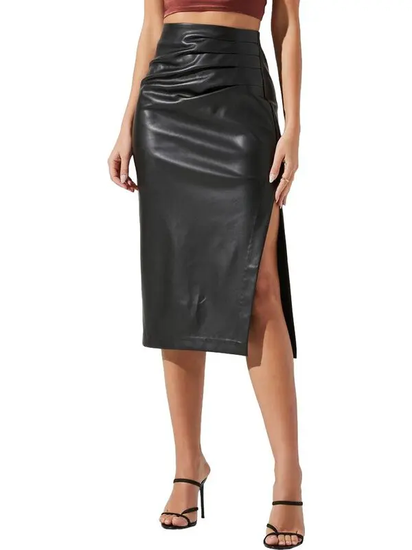 Astr The Label Melody Faux Leather Pleated Skirt - Black