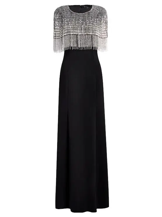 Jenny Packham Sabine Beaded-fringed Maxi Gown - Liquorice