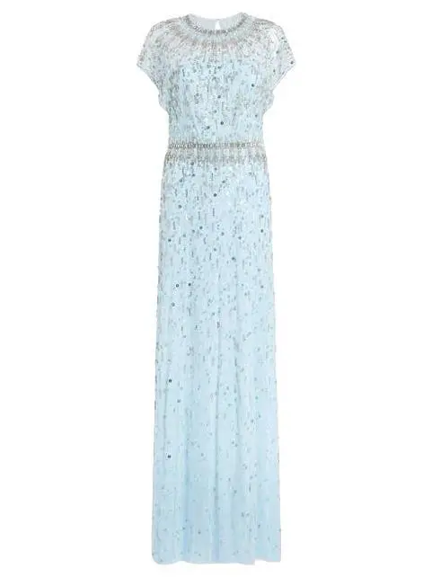 Jenny Packham Lauretta Embellished Maxi Dress - Winter Blue