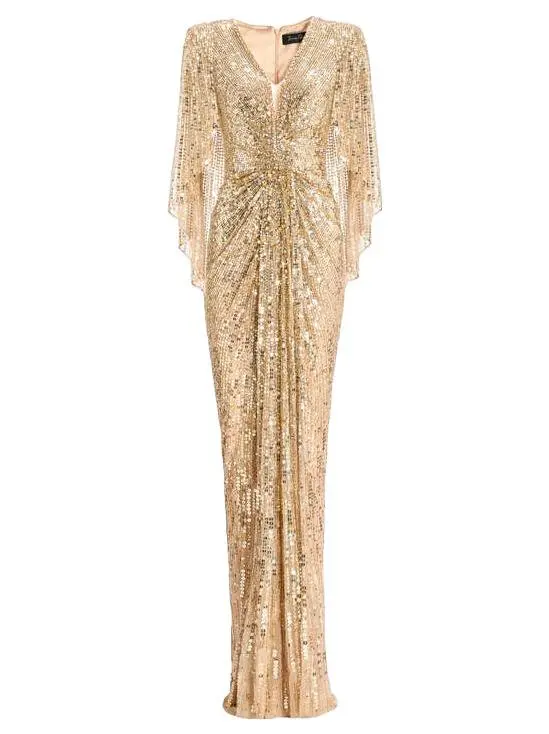 Jenny Packham Sequin-embellished Carrie Gown - Illusion - Gold