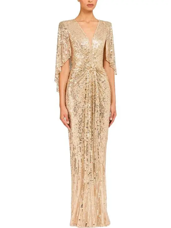 Jenny Packham Sequin-embellished Carrie Gown - Illusion - Gold