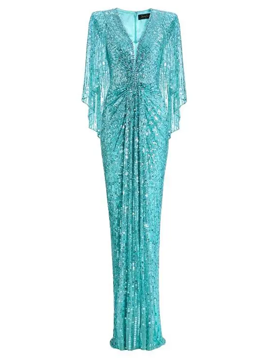 Jenny Packham Sequin-embellished Carrie Gown - Light Turquoise