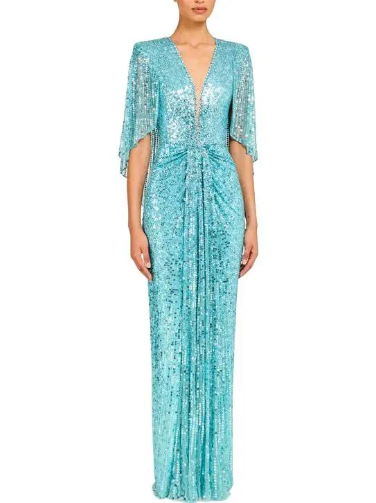 Jenny Packham Sequin-embellished Carrie Gown - Light Turquoise