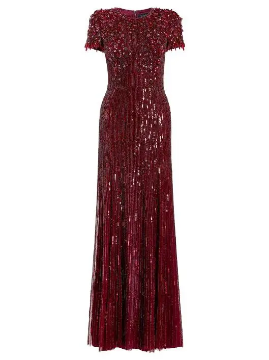 Jenny Packham Eliza Beaded Maxi Gown - Cardinal