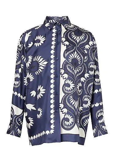 Max Mara Graphic-print Patch-pocket Silk Blouse - Navy