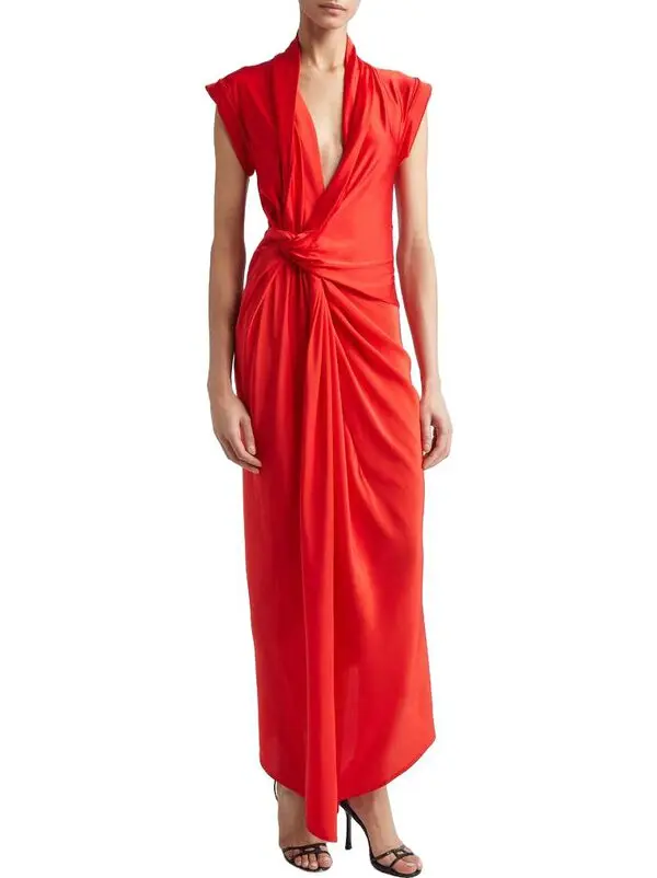 Victoria Beckham Asymmetric Twist Detail Silk Dress - Cardinal Red